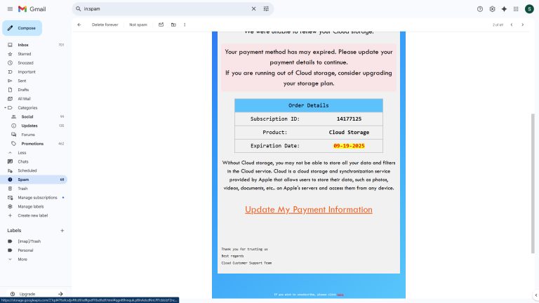 Cloud Storage Email Scam – How to Recognize, Avoid, and Remove Threats