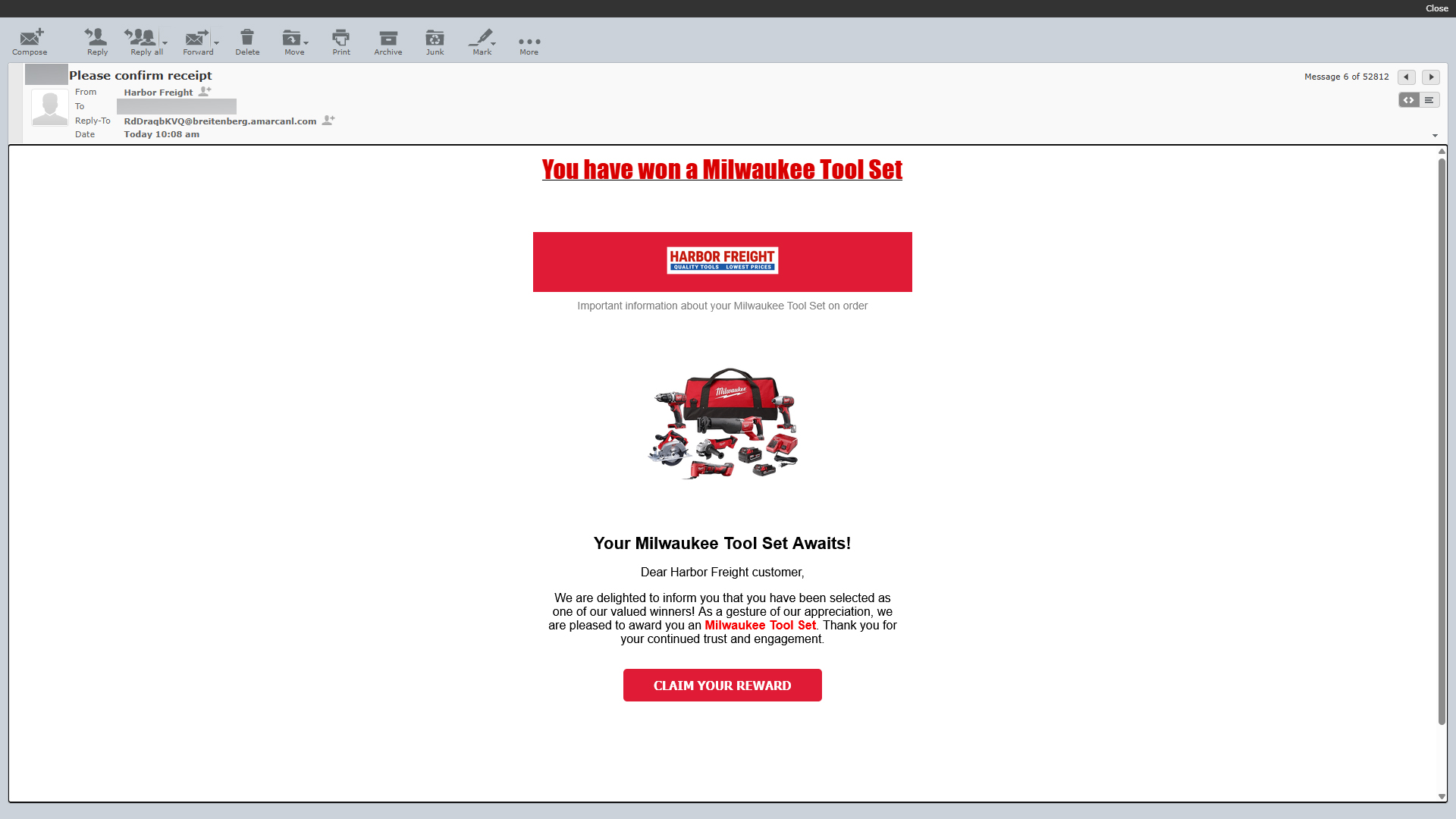 Milwaukee Tool Set Email Scam Poses as Harbor Freight Giveaway